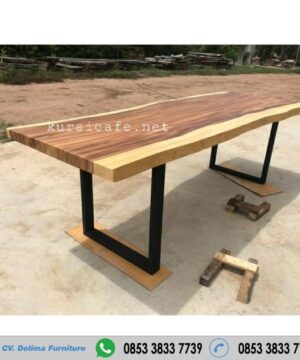 Jual Meja Makan Tebal Kayu Jati Kaki Besi Putih Harga Murah